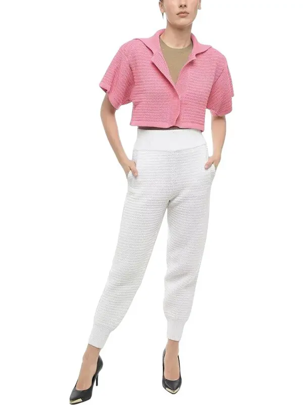 ART ESSAY Waffle Knit Cropped Cardigan - Pink