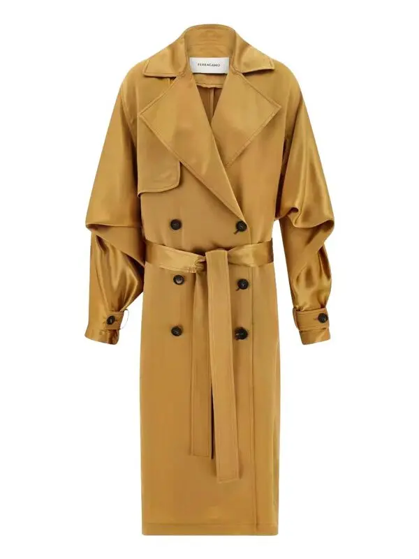 FERRAGAMO Satin Trench Coat - Brown