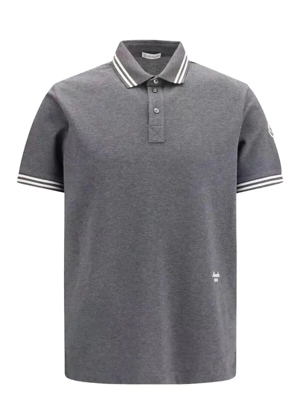 Moncler Stripe-trim Logo-patch Polo Shirt - Grey