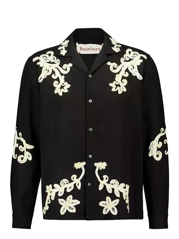 BAZISZT Taja Floral-embroidered Shirt - Black