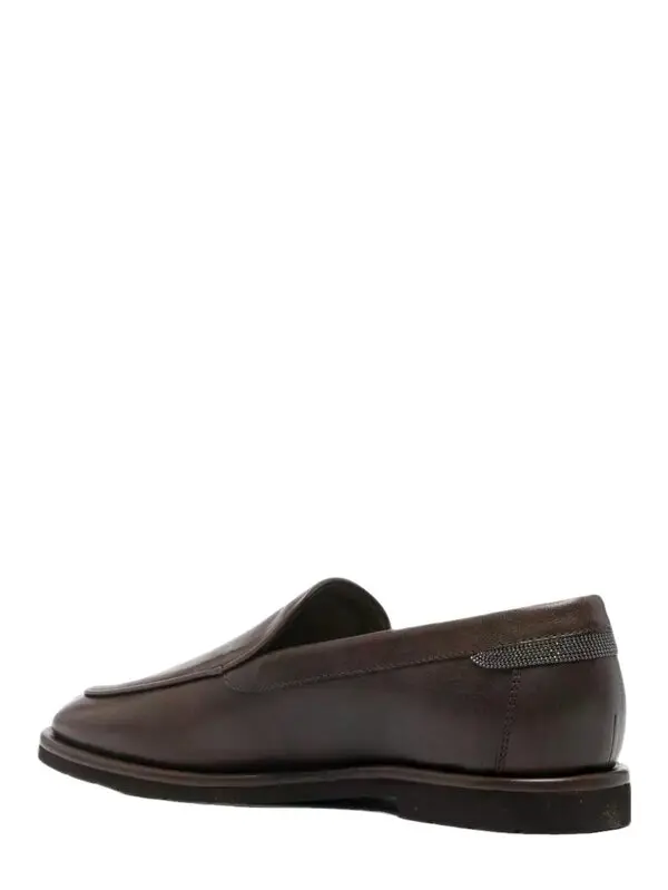 Brunello Cucinelli Beaded-trim Leather Loafers - Brown