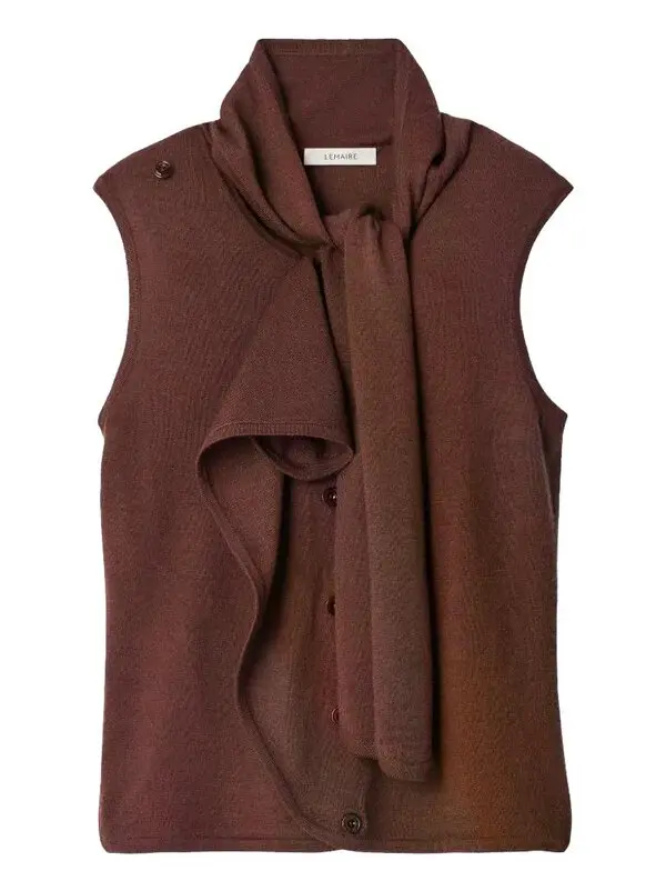 LEMAIRE Asymmetrical Merino Wool Blend Cardigan - Brown