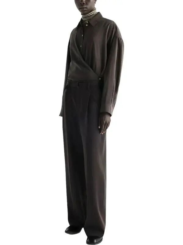 LEMAIRE Straight Collar Twisted Shirt In Dry Silk - Brown