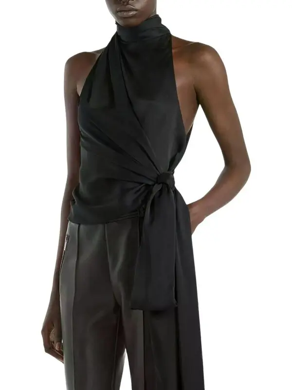 Balmain Open-back Silk Chiffon Top With Draped Standing Collar - Black