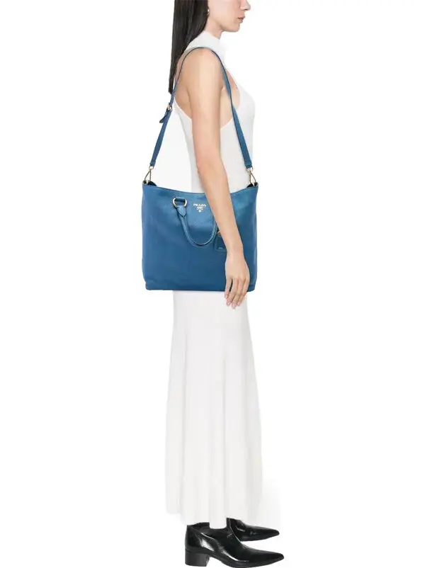 Prada Vitello Daino Open Convertible Tote Satchel - Blue