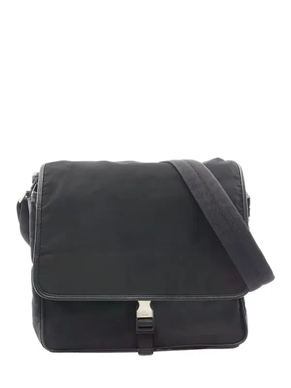Prada Saffiano Trimmed Tessuto Messenger Bag - Black