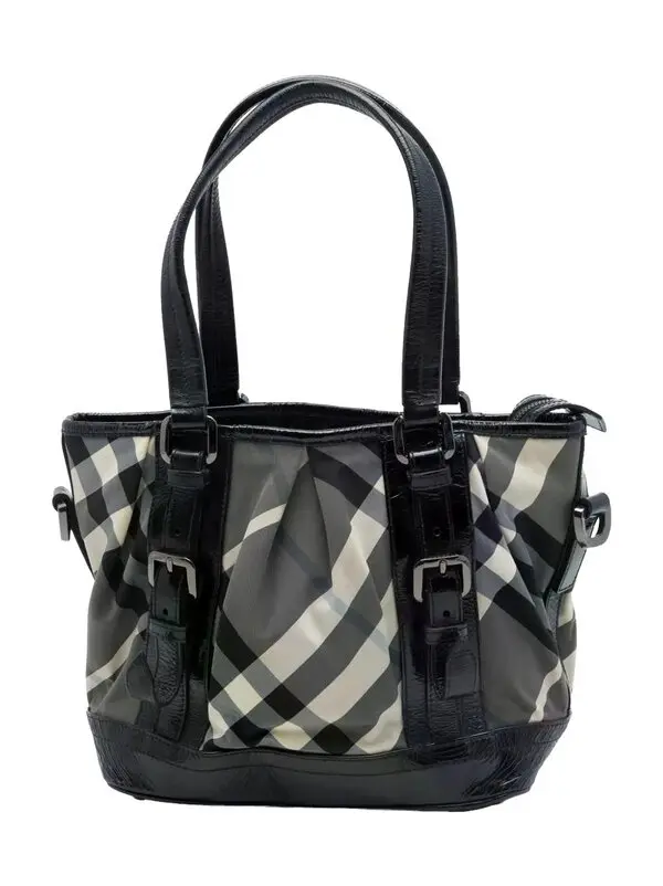 Burberry Beat Check Nylon And Patent Leather Lowry Satchel - Grey