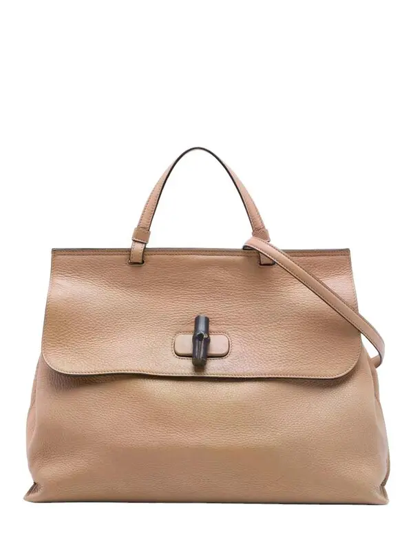 Gucci Large Calfskin Bamboo Daily Satchel - Neutrals