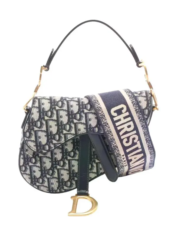 Dior Mini Saddle Bag In Oblique Canvas - Blue