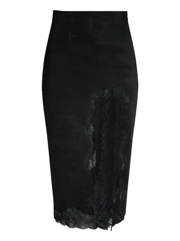 Balmain Knit Midi Skirt With Lace Trim - Black