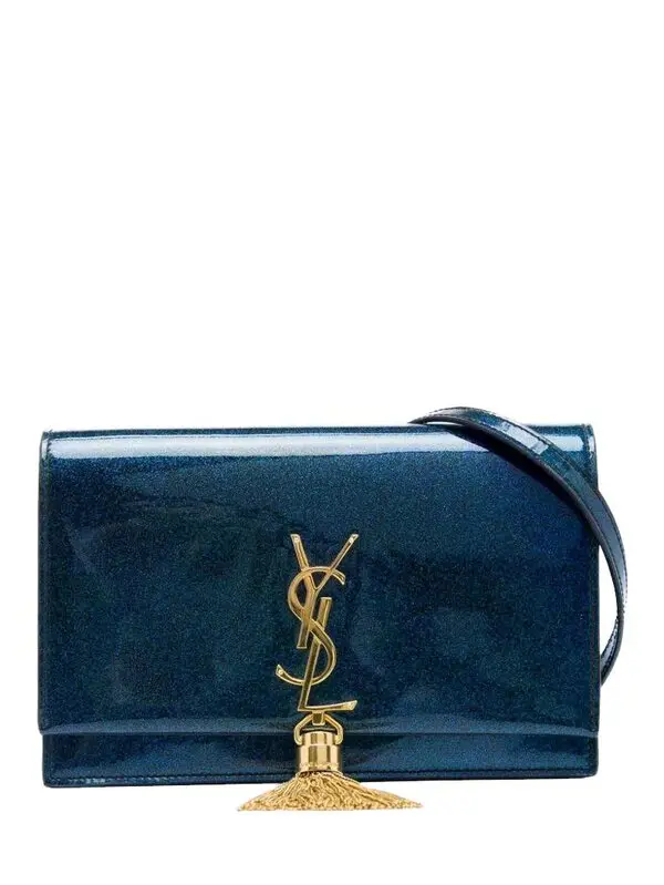 Saint Laurent Glitter Patent Monogram Kate Tassel Wallet On Chain - Blue