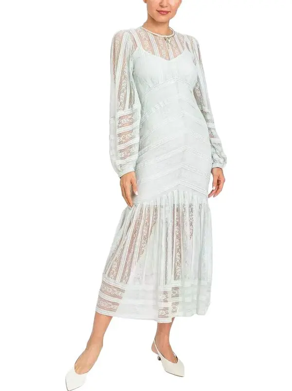 TWINSET Striped Lace Long-sleeve Dress - Blue
