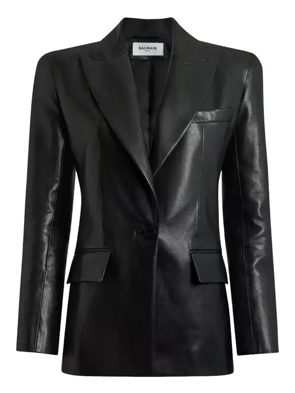 Balmain Structured Shoulder Lambskin Blazer - Black