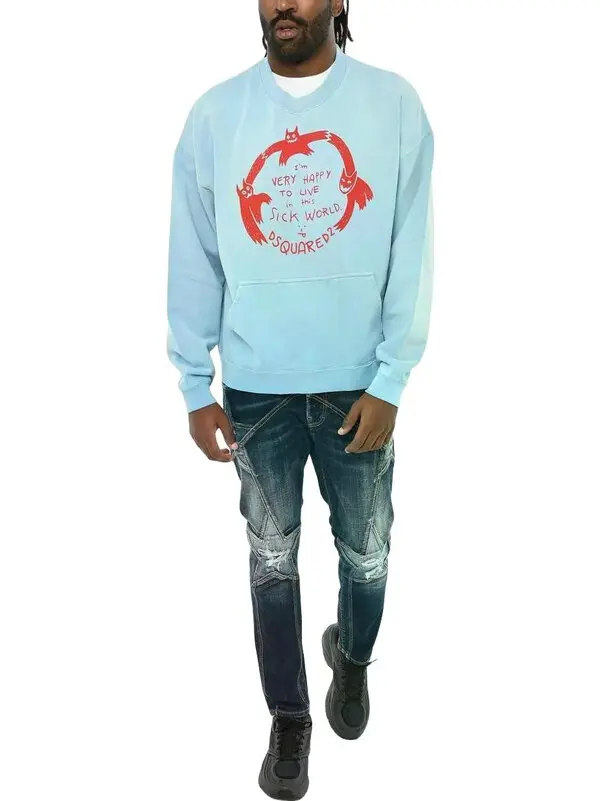 Dsquared2 Brushed Logo-print Pouch-pocket Sweater - Blue