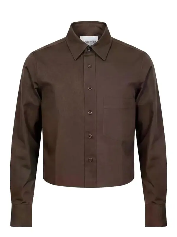 Closed Cropped Long-sleeve Shirt - Brown