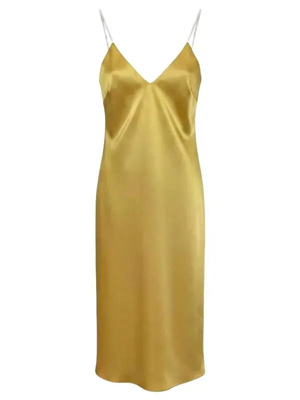 Black Label V-neck Diagonal-cut Midi Dress - Yellow