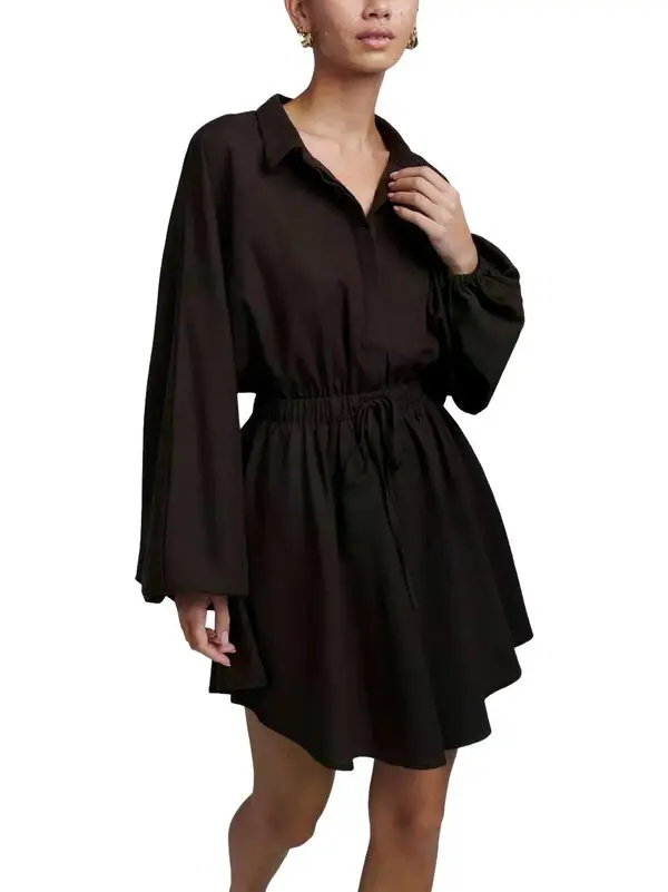 ST MRLO Shauna Drawstring-waist Long-sleeve Mini Dress - Brown