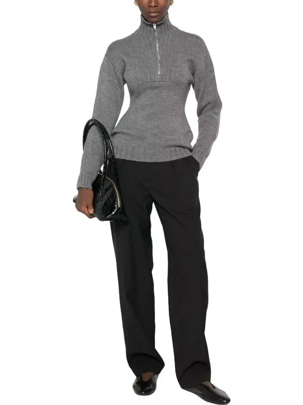 JIL SANDER Ribbed Knit High Neck Sweater - Grey
