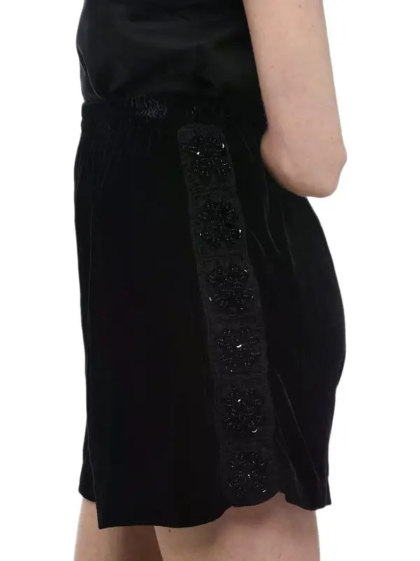 MATIMI Embroidered Velvet Shorts - Black