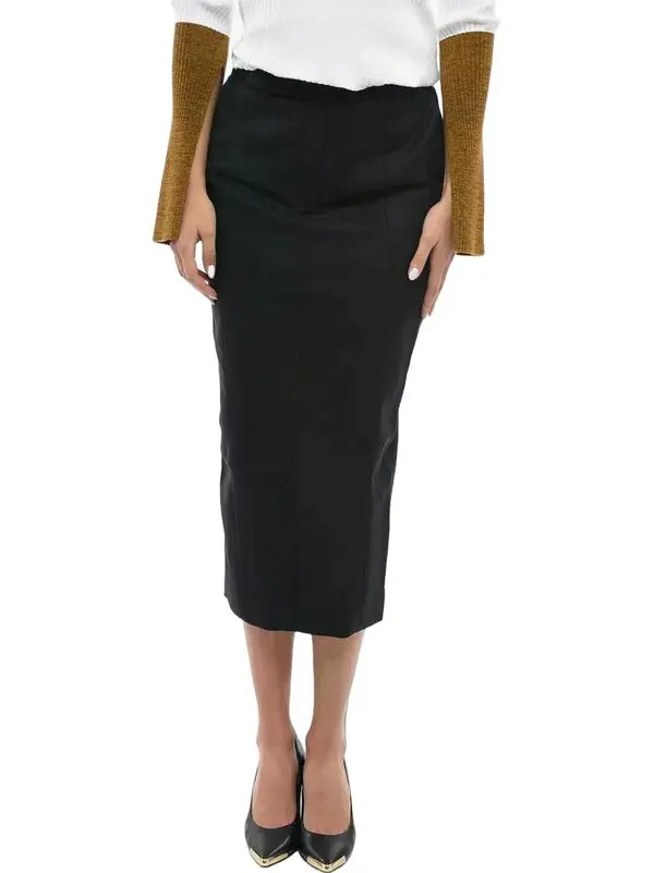 ANOUKI Pencil Midi Skirt With Rear Slit - Black
