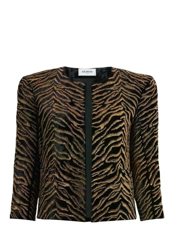 Balmain Velvet Tiger Embroidery Jacket - Black