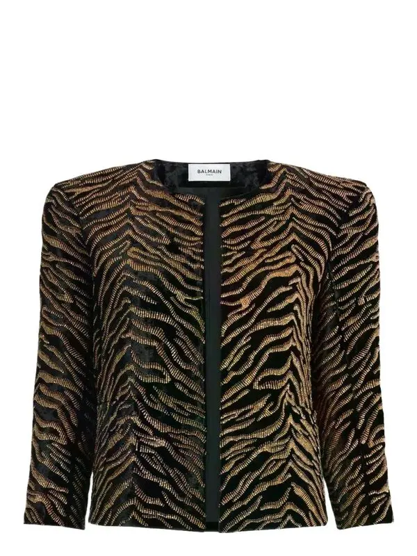 Balmain Velvet Tiger Embroidery Jacket - Black