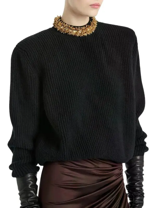 Balmain Cashmere Sweater With Removable Embroidered Trim - Gold
