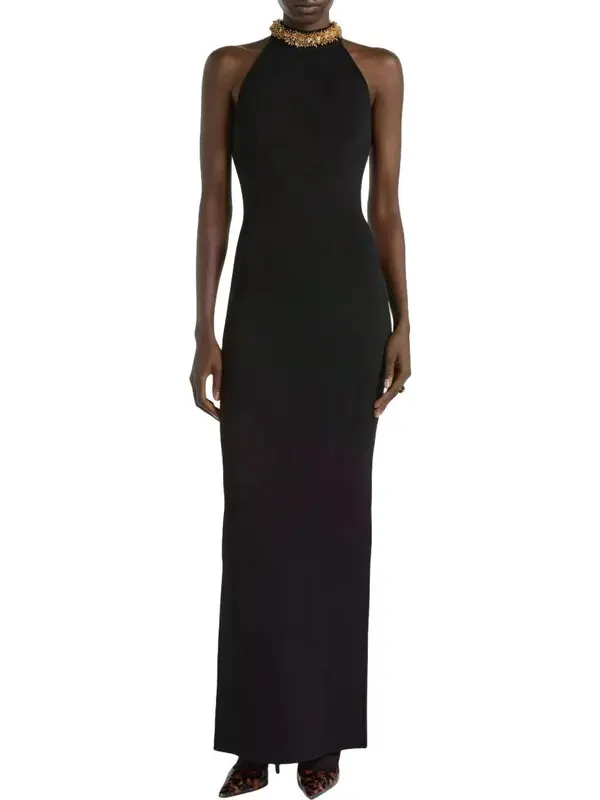 Balmain Long Milano Jersey Dress With Embroidery - Black