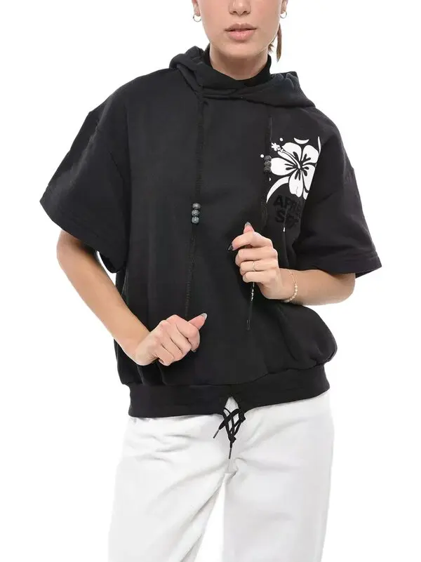 APRES SURF Short-sleeve Hoodie With Logo Print - Black