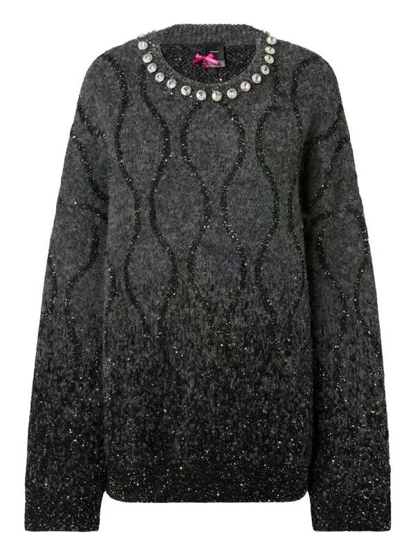Pinko Crystal-embellished Sequin-patterned Sweater - Grey