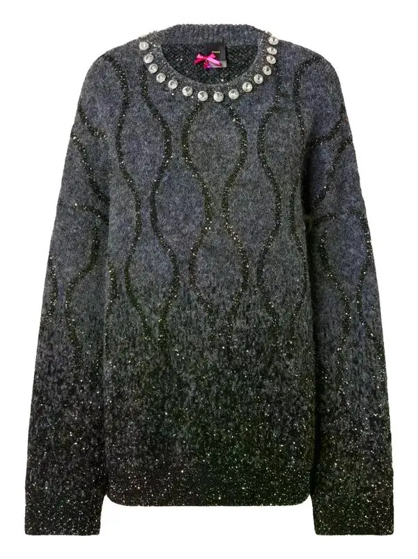 Pinko Crystal-embellished Sequin-patterned Sweater - Grey