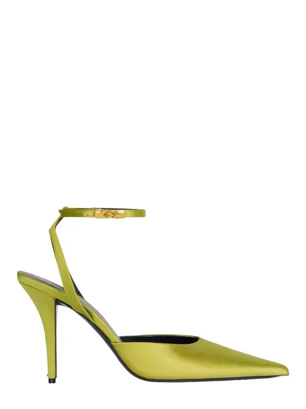 Balmain Satin Court Shoes With Chain Link Buckle - Green