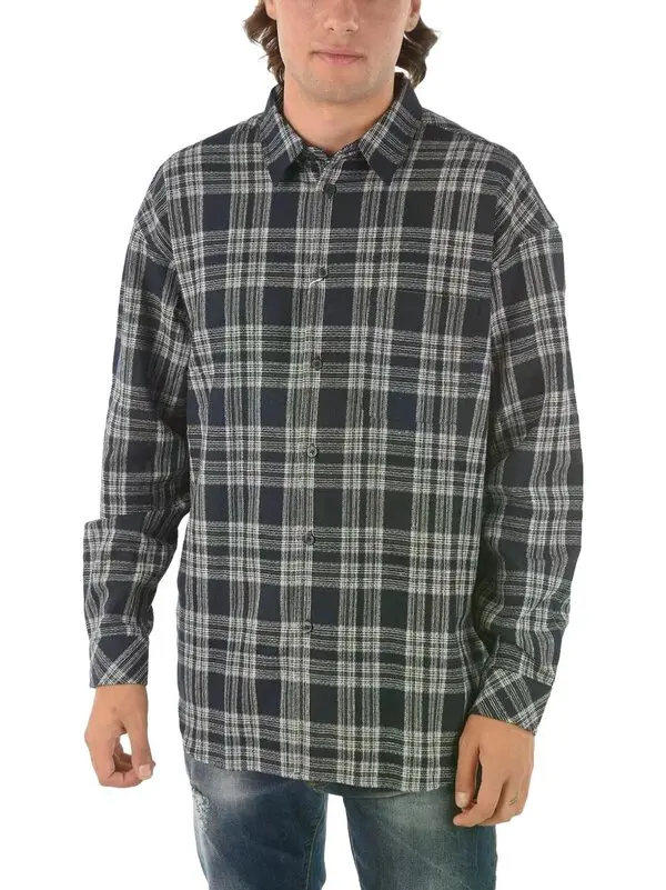 SAMSOE SAMSOE Checked Italian-collar Shirt - Blue