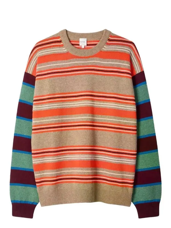 Paul Smith Striped Contrast-sleeve Crew-neck Sweater - Orange