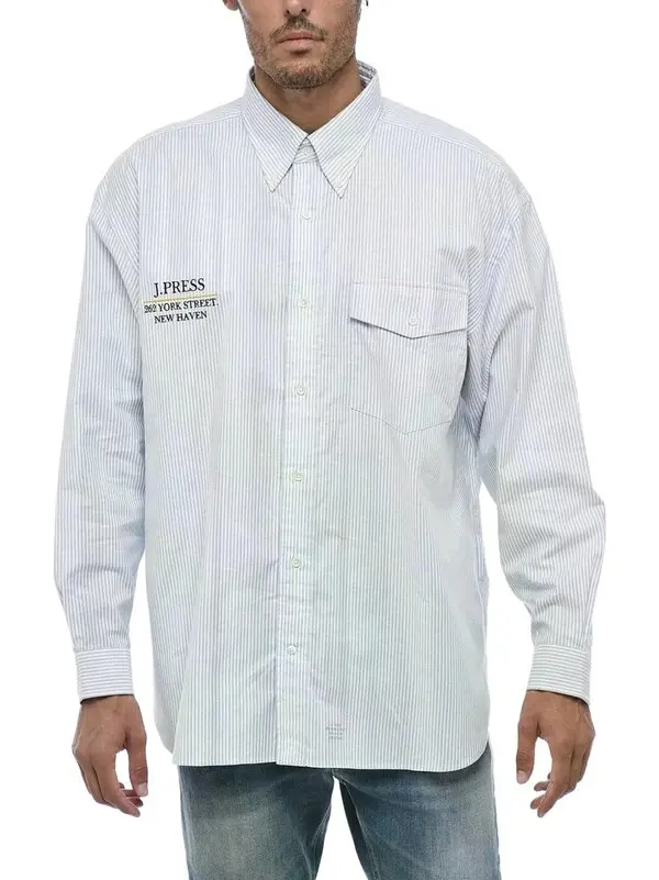 J.PRESS Striped Embroidered Shirt - White