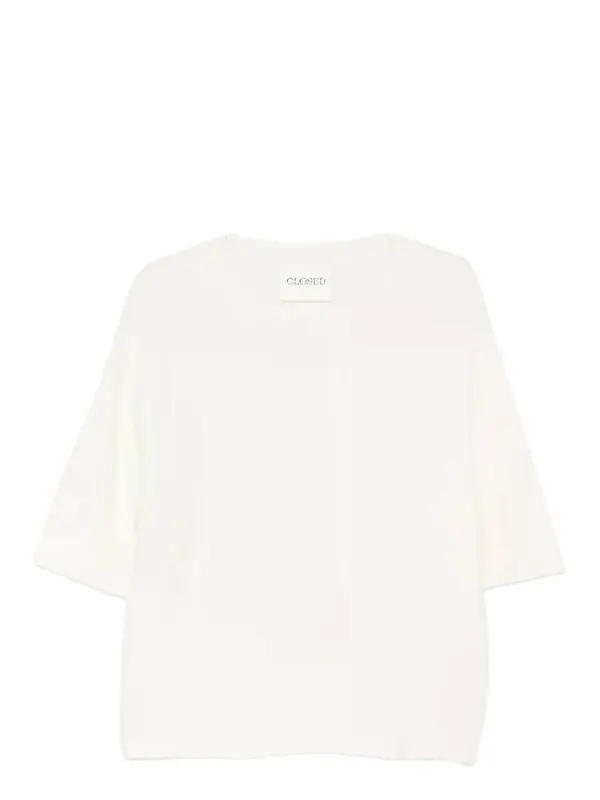 Closed Fine Knit Round Neck Short Sleeve Sweater - Neutrals