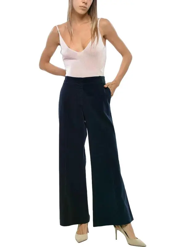 QL2 QUELLEDUE Melody Ribbed Velour Wide-leg Trousers - Blue