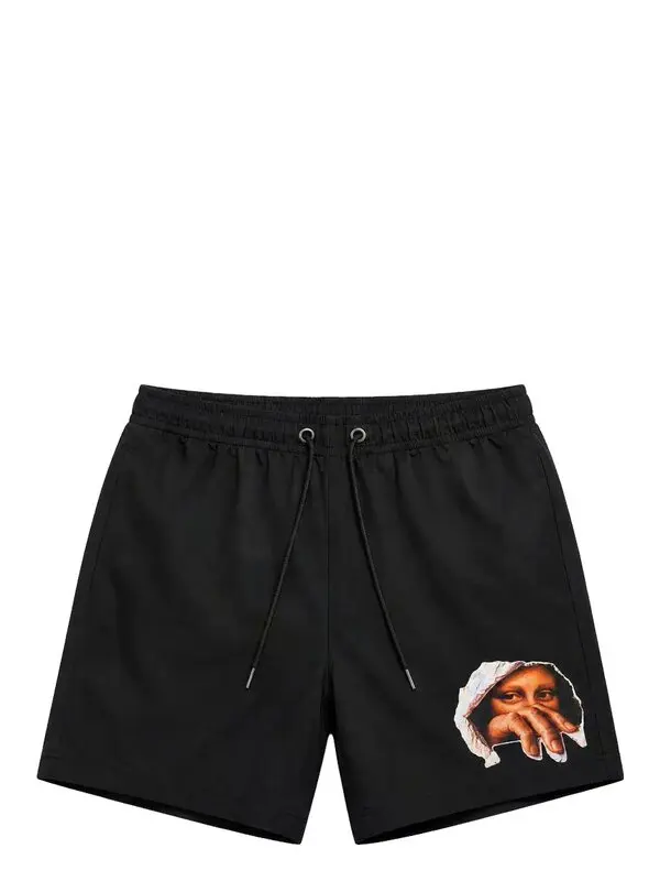 MELT Graphic Print Drawstring Swim Shorts - Black