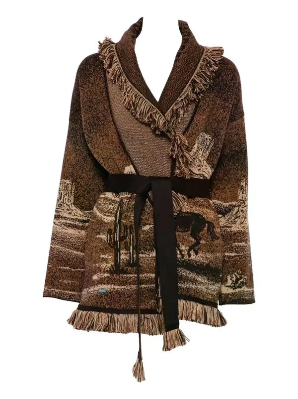 Alanui Jacquard Knit Fringe Cardigan - Brown