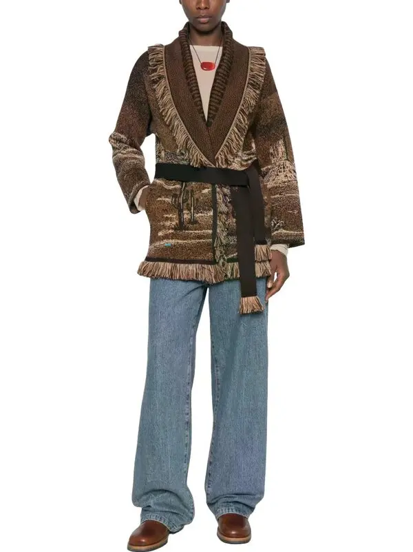 Alanui Wild Wild Fringed-trim Belted Cardigan-coat - Brown
