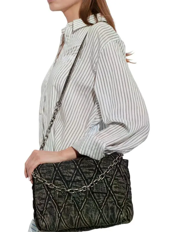 DIESEL® Diamond Quilted Shoulder Bag With Chain Strap And Logo Charms - Black