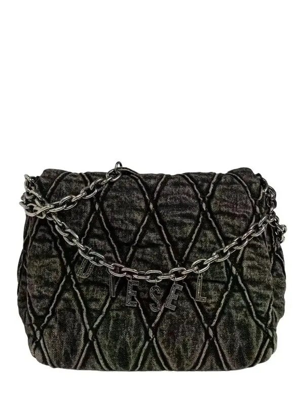 DIESEL® Diamond Quilted Shoulder Bag With Chain Strap And Logo Charms - Black