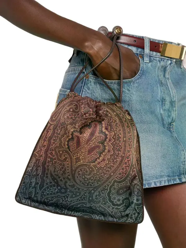 Etro Paisley Print Drawstring Tote Bag - Brown