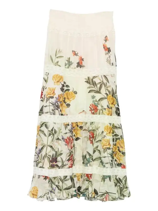 Alice + Olivia Floral Print Tiered Maxi Skirt - White