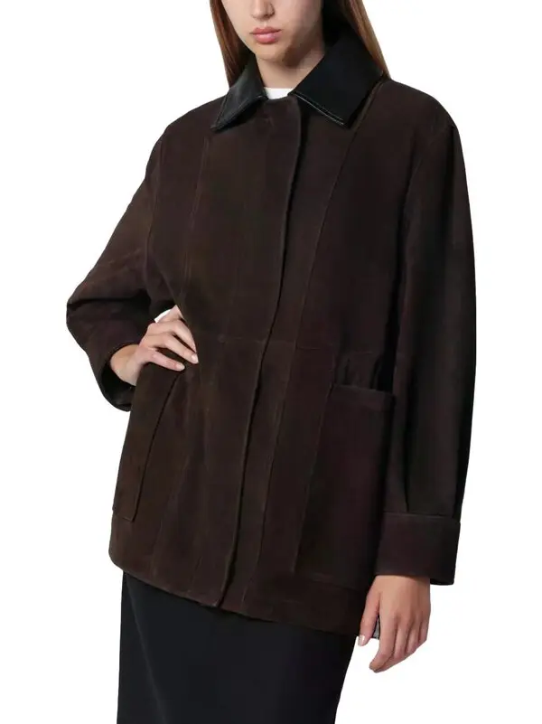 Nour Hammour Grange Long-sleeve Suede Jacket - Brown