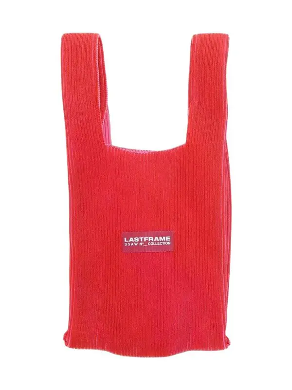 LASTFRAME Ribbed Knit Logo Patch Tote Bag - Red