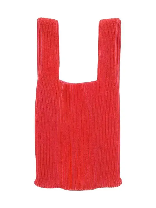 LASTFRAME Ribbed Knit Logo Patch Tote Bag - Red