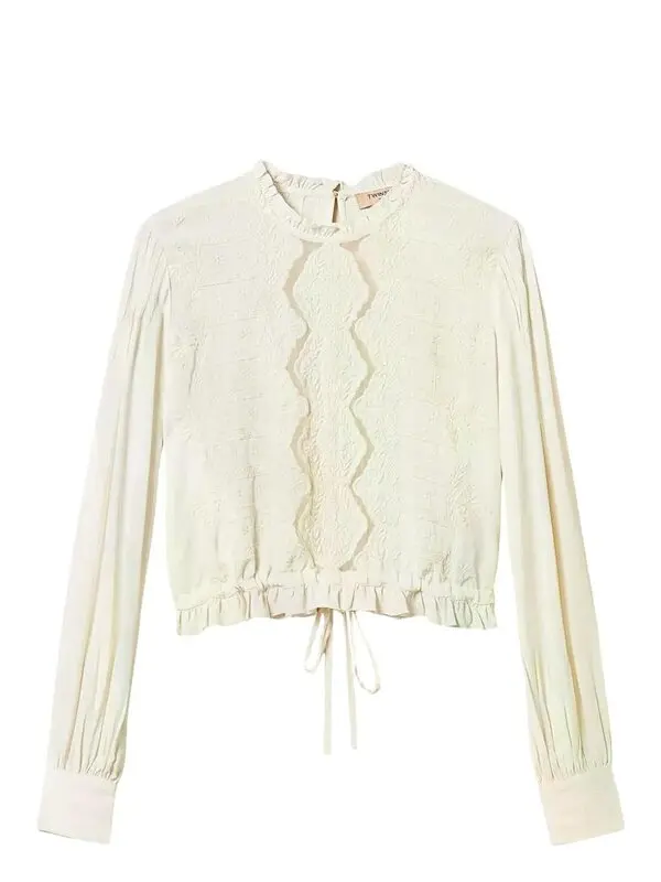 TWINSET Crêpe Blouse With Floral Embroidery And Ruffled Hem - Neutrals