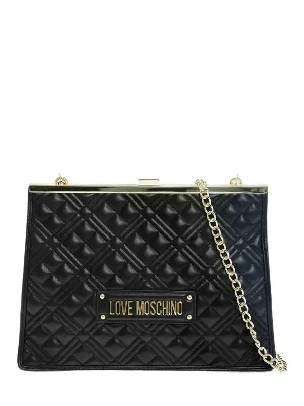 Moschino Quilted Logo-plaque Shoulder Bag - Black