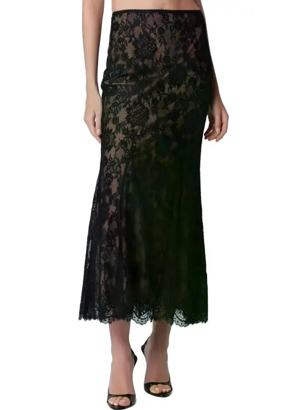 SELF-PORTRAIT Lace Overlay Midi Skirt - Black